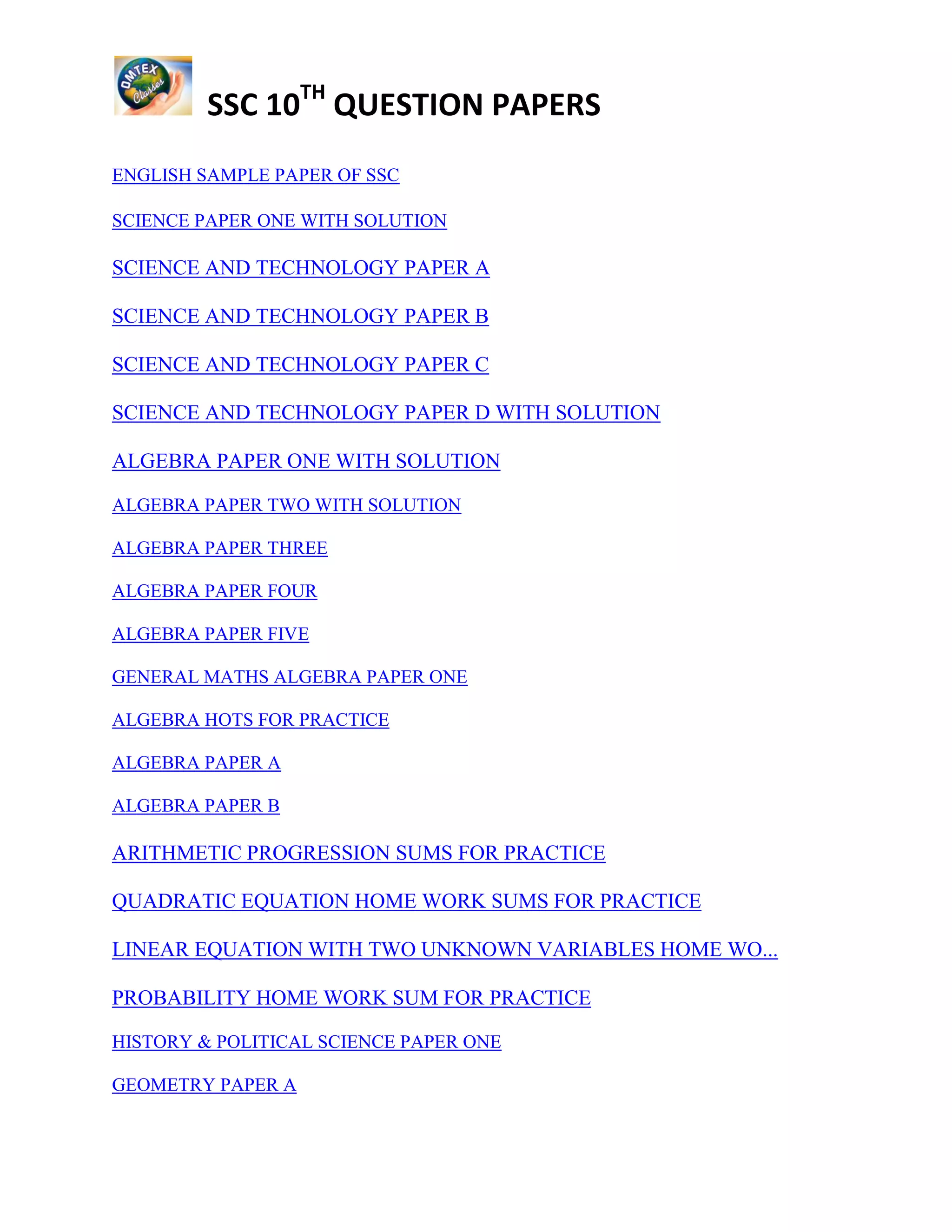 SSC QUESTION PAPERS | PDF