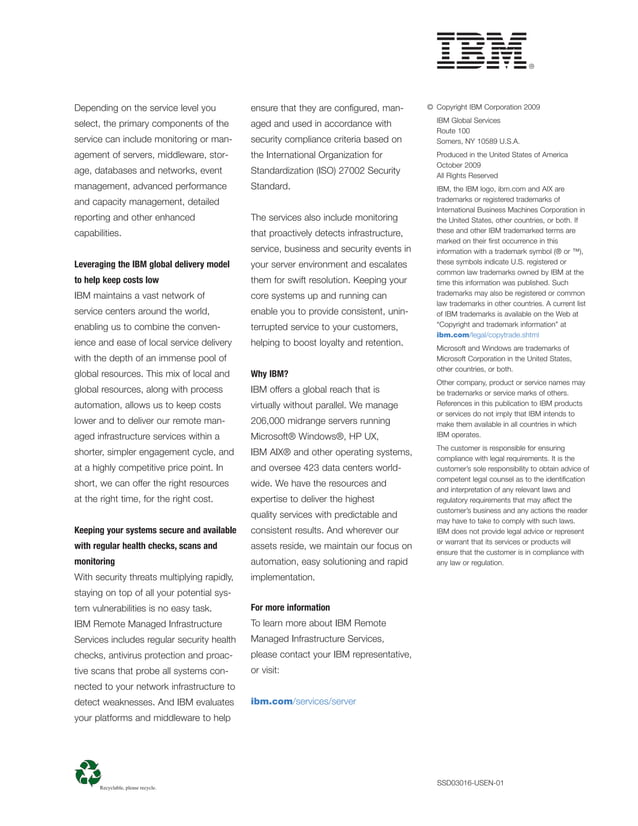 IBM Remote Managed InfrastructureServices | PDF