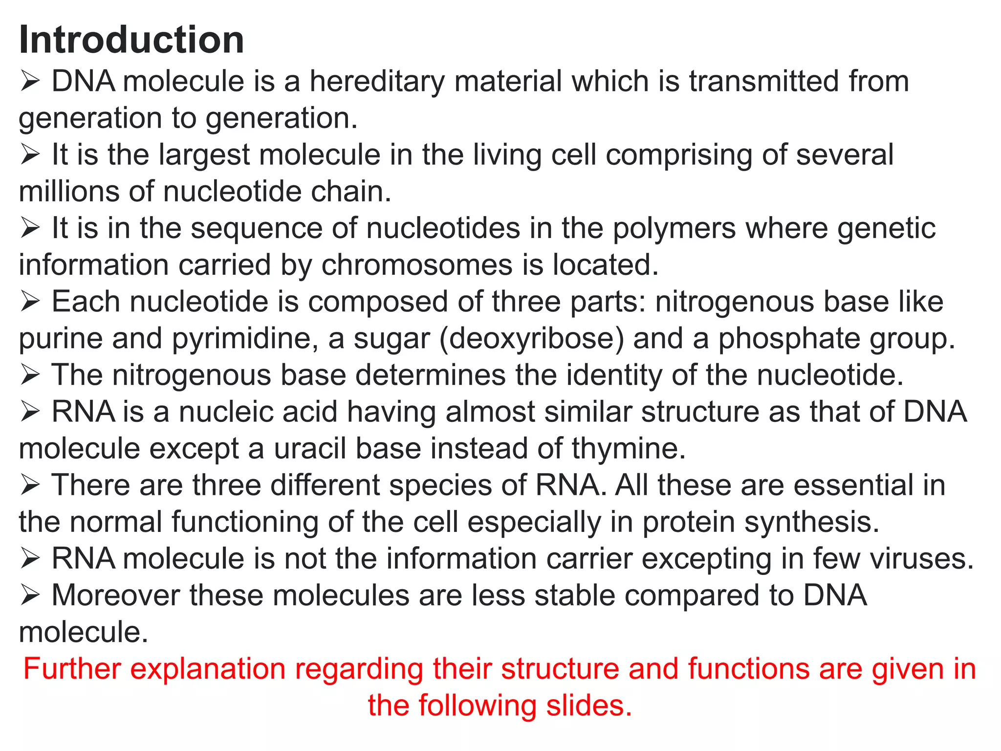 Molecular basis of life: Structures and function of DNA and RNA | PPTX