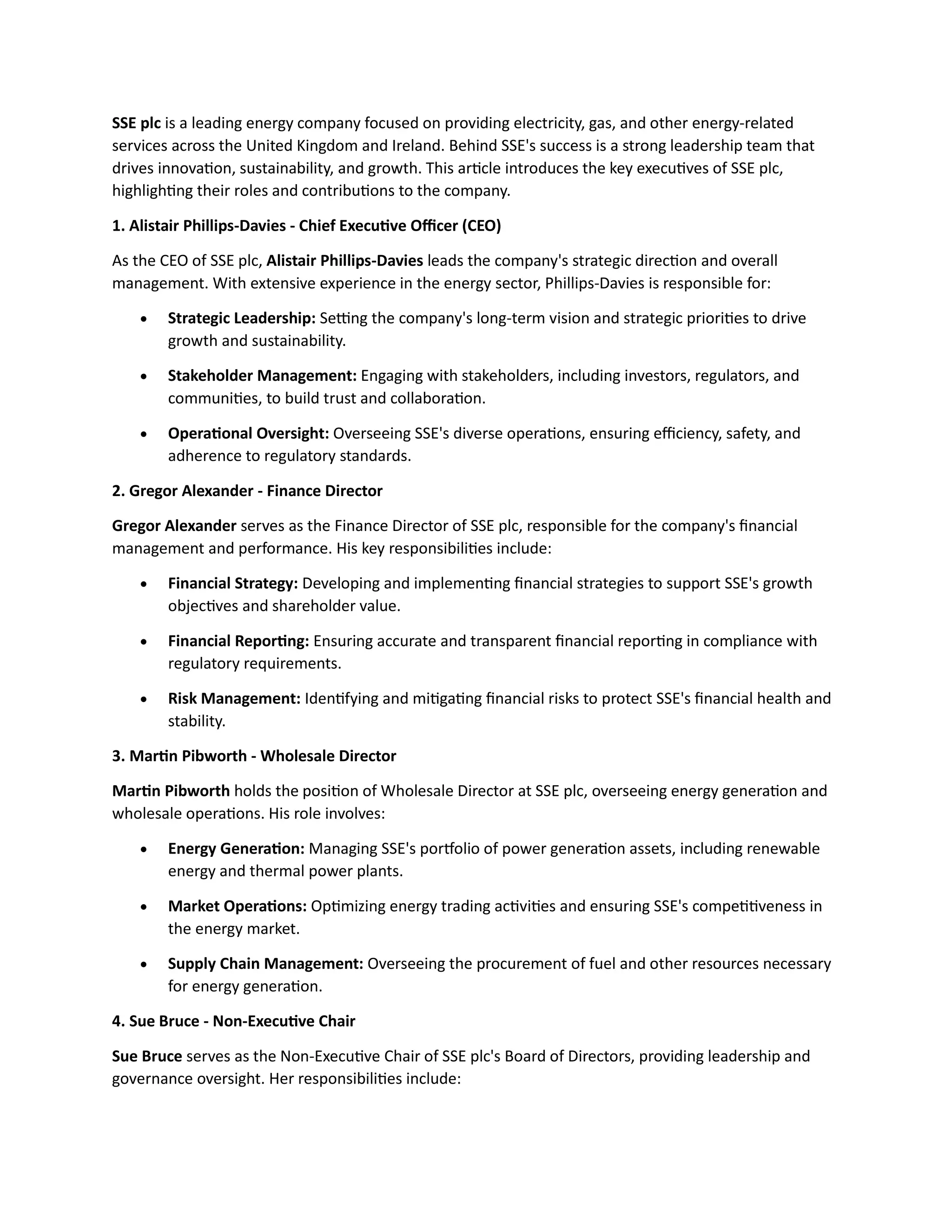 SSE plc Executives: Leadership Team Driving Energy Innovation | PDF