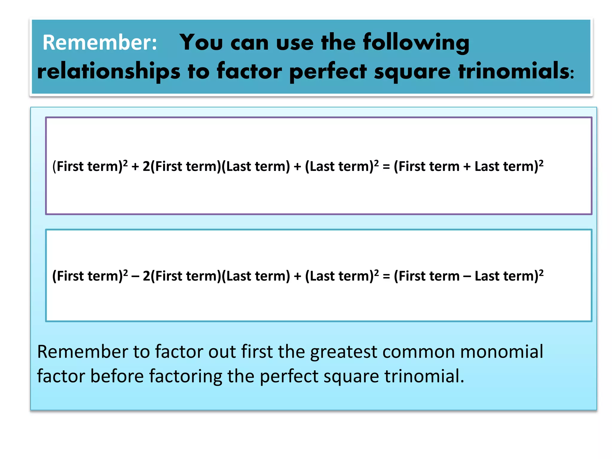 factoring perfect square trinomial | PPTX