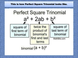 factoring perfect square trinomial | PPTX