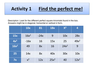 factoring perfect square trinomial | PPTX