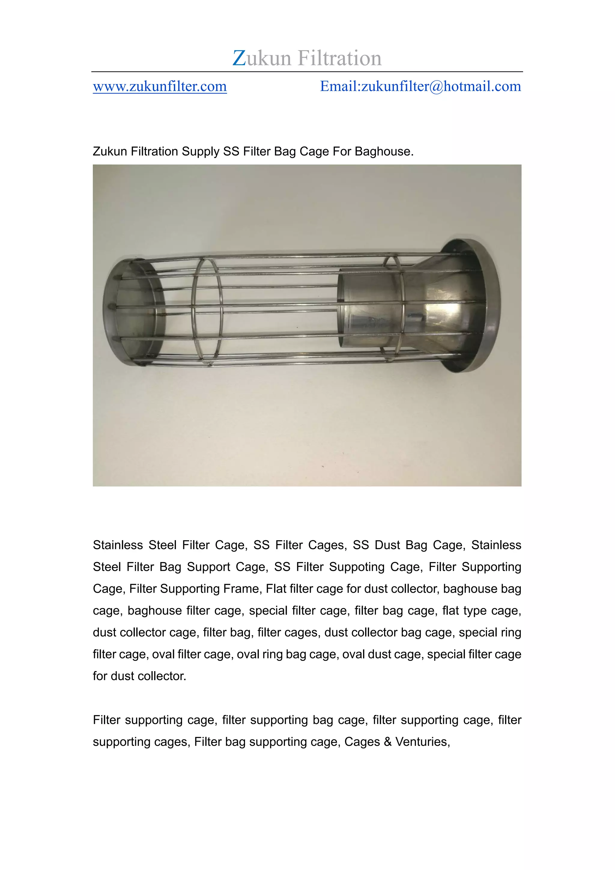 SS Filter Bag Cage From Zukun Filtration | PDF