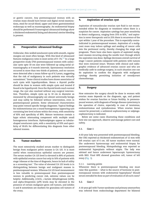 Management of ovarian masses e Clinical situations & recommendations | PDF
