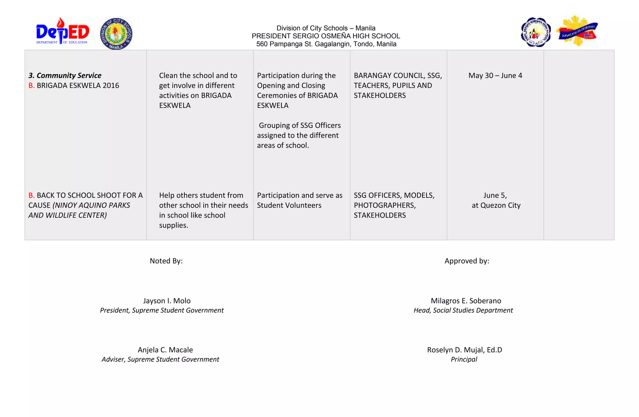 SSG Action Plan 2016-2017 | PDF