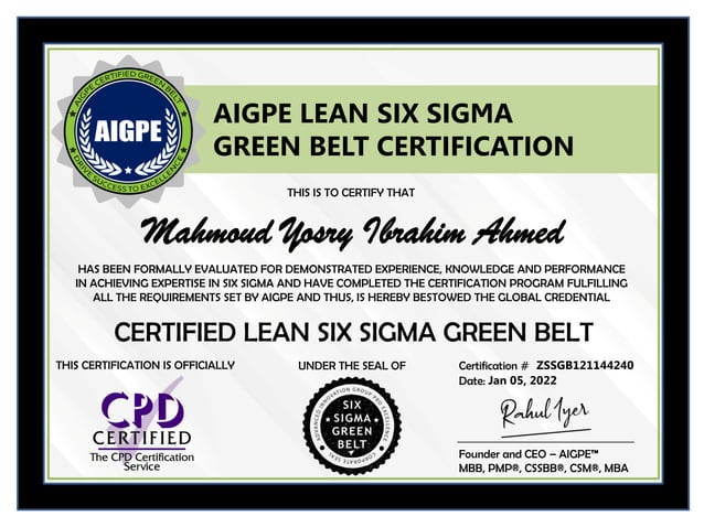 Six Sigma Green Belt Certificate | PPT