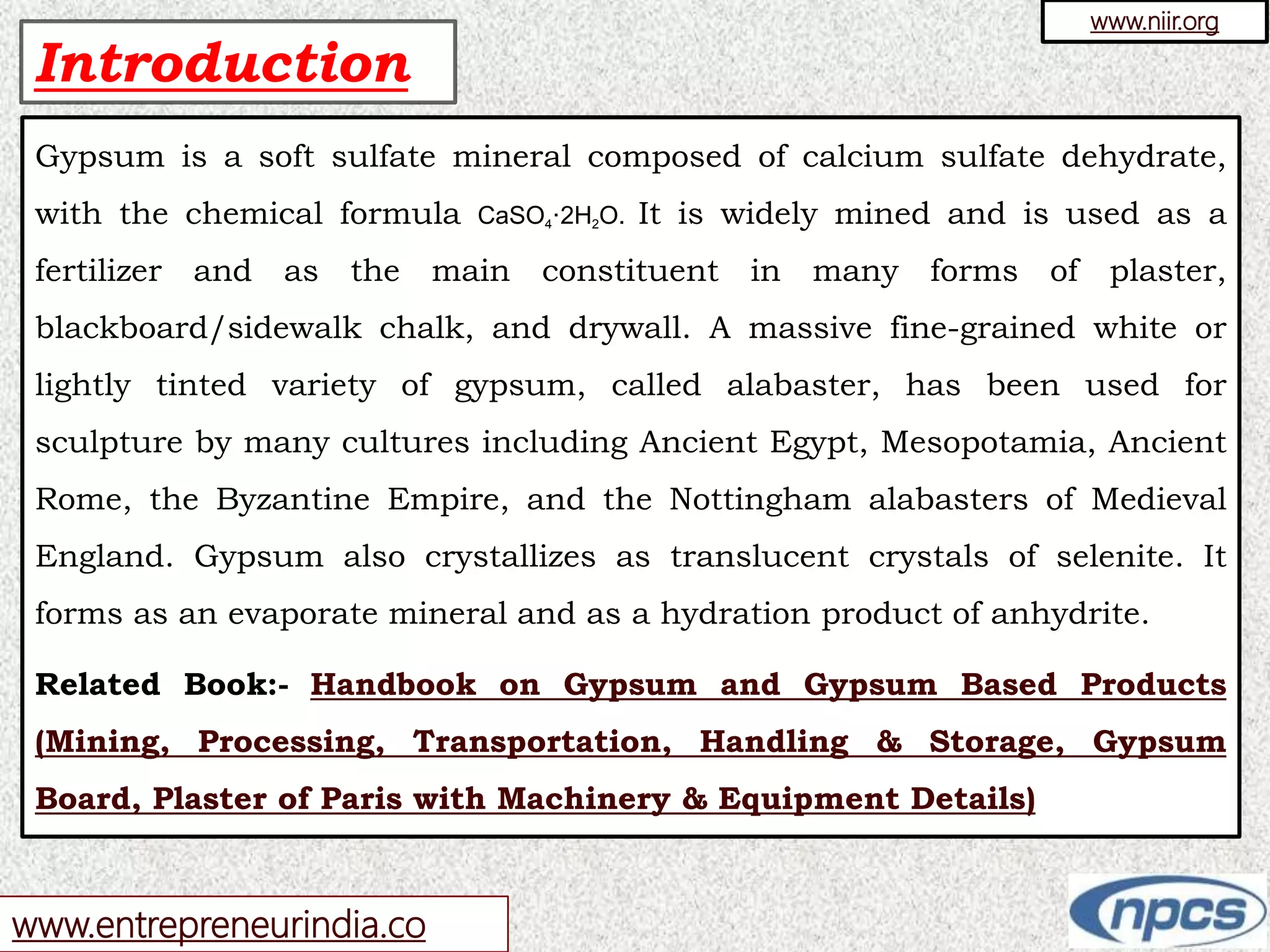 Handbook on Gypsum and Gypsum Based Products | PPTX