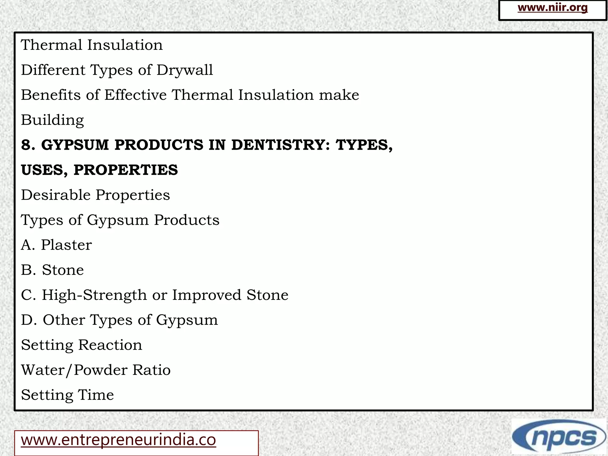 Handbook on Gypsum and Gypsum Based Products | PPTX