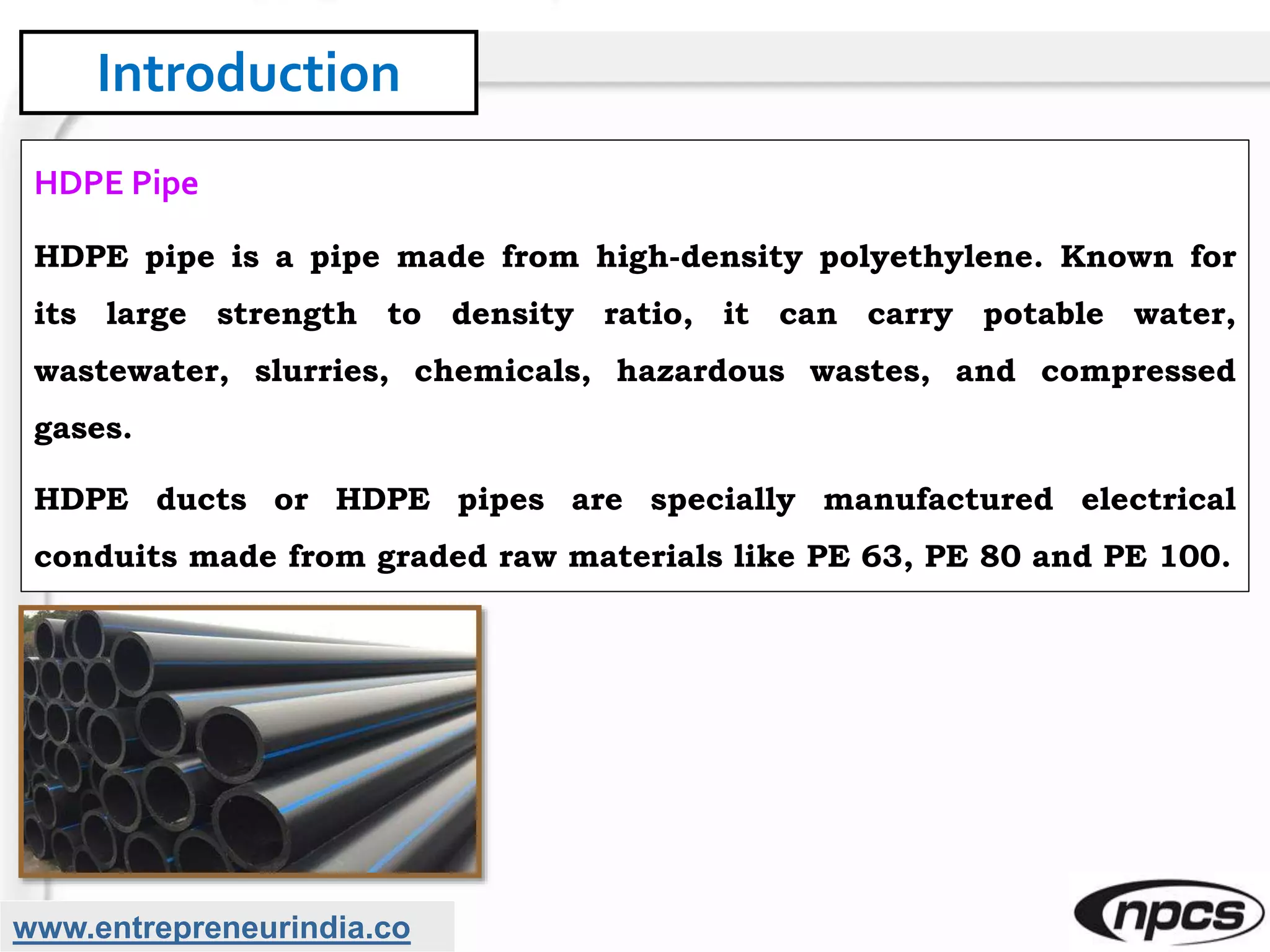 HDPE and uPVC Pipes Production | PPTX