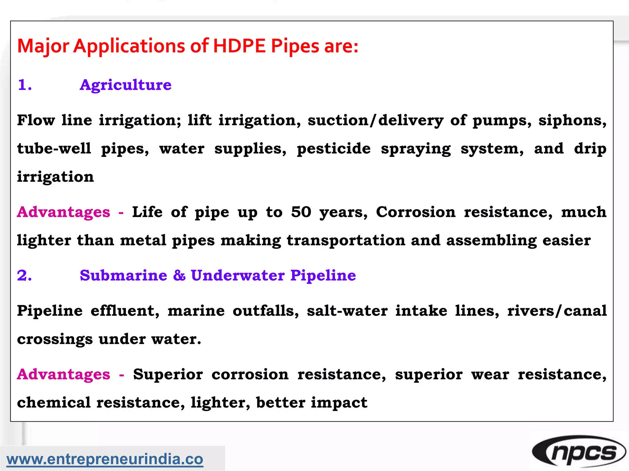 HDPE and uPVC Pipes Production | PPTX