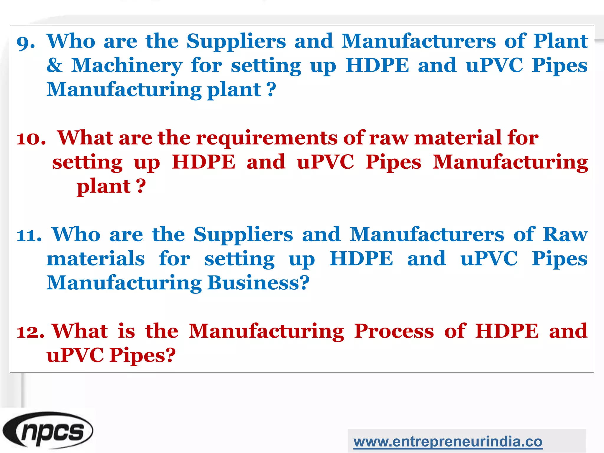 HDPE and uPVC Pipes Production | PPTX