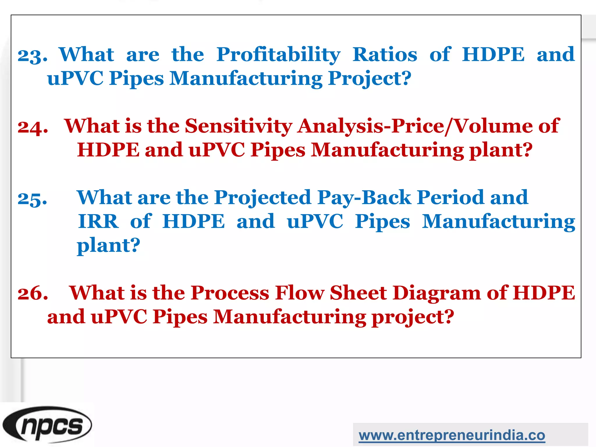 HDPE and uPVC Pipes Production | PPTX