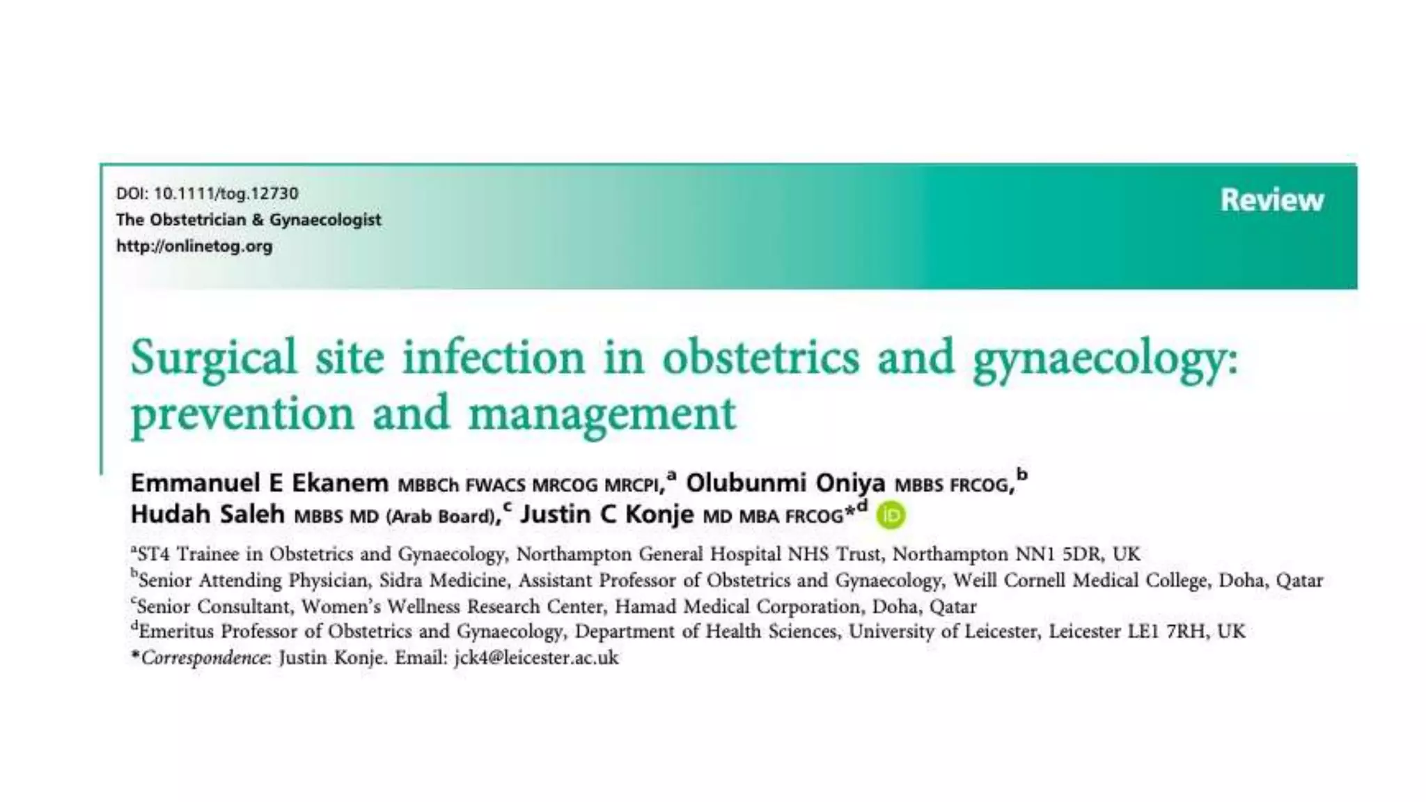 Surgical Site Infection (Obstetrics and Gynaecology) | PPTX