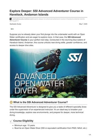 Enrol in The SSI Advanced Adventurer Certification Course in Andaman | PDF