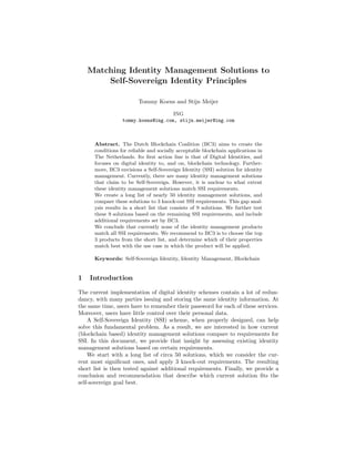 Matching Identity Management Solutions to Self-Sovereign Identity Principles | PDF