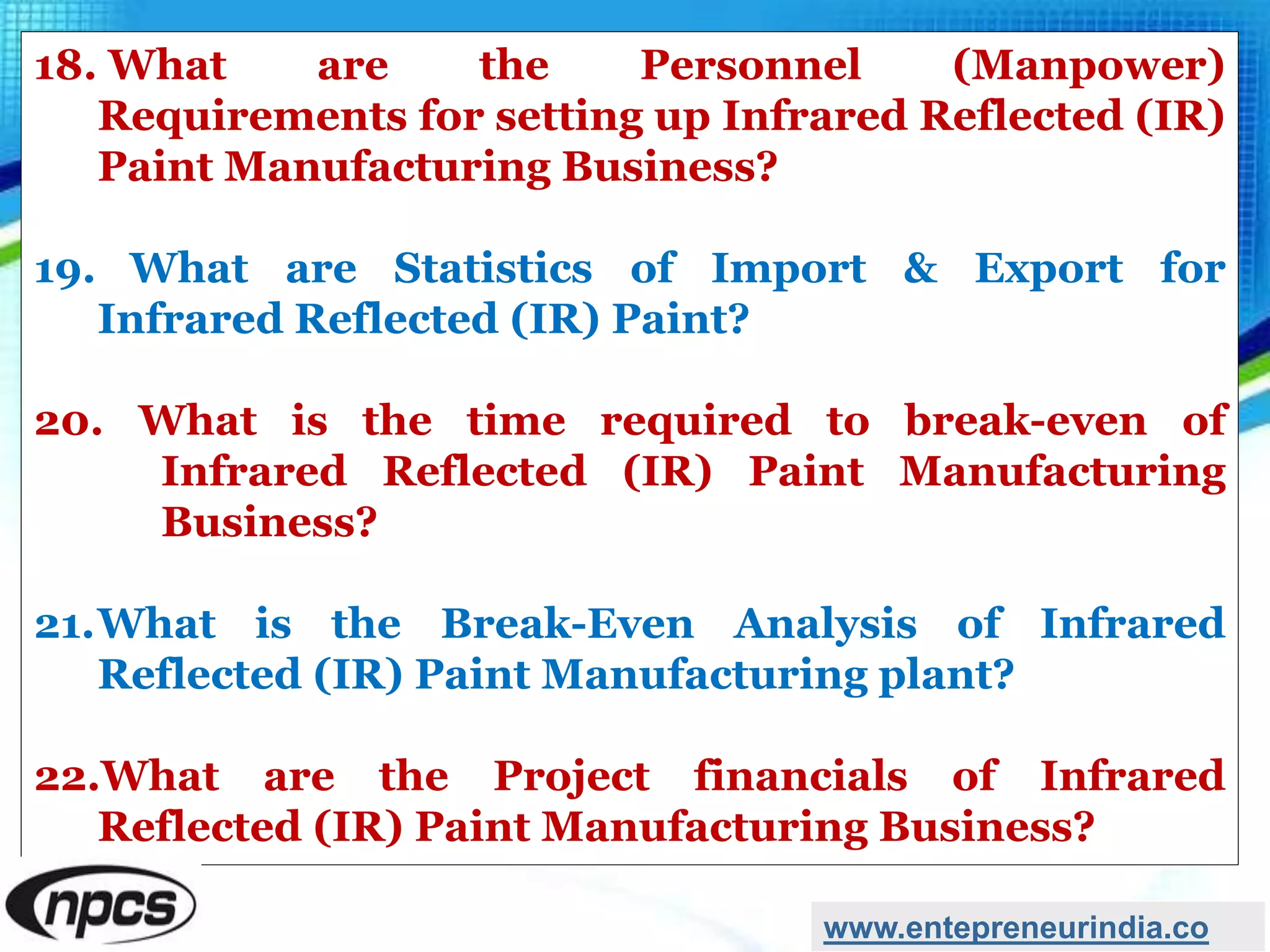 Infrared Reflected (IR) Paint Manufacturing Industry | PPTX