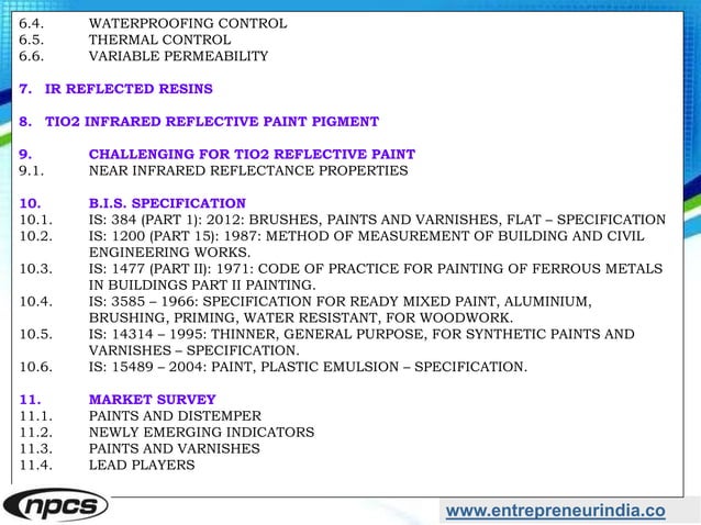 Infrared Reflected (IR) Paint Manufacturing Industry | PPT
