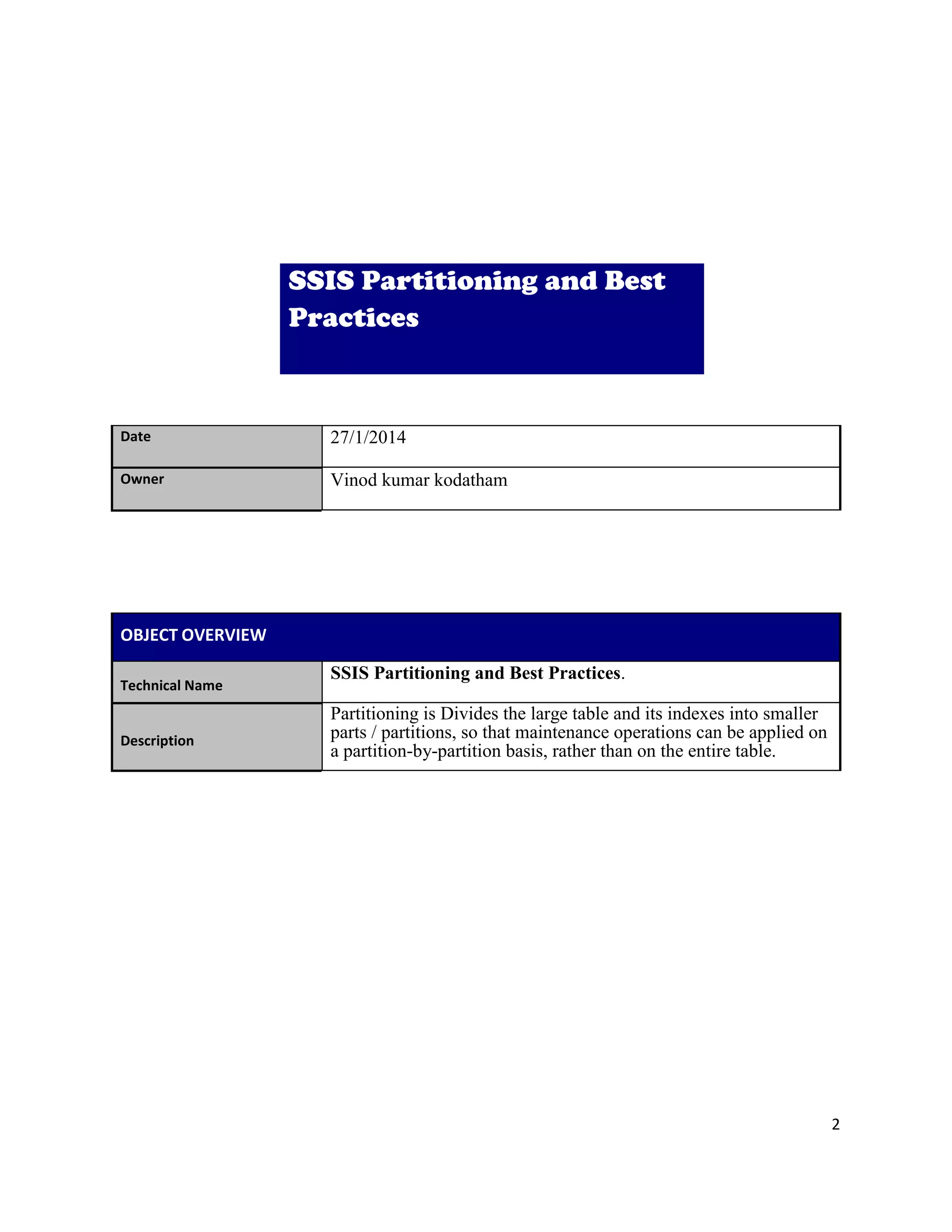 Ssis partitioning and best practices | DOCX