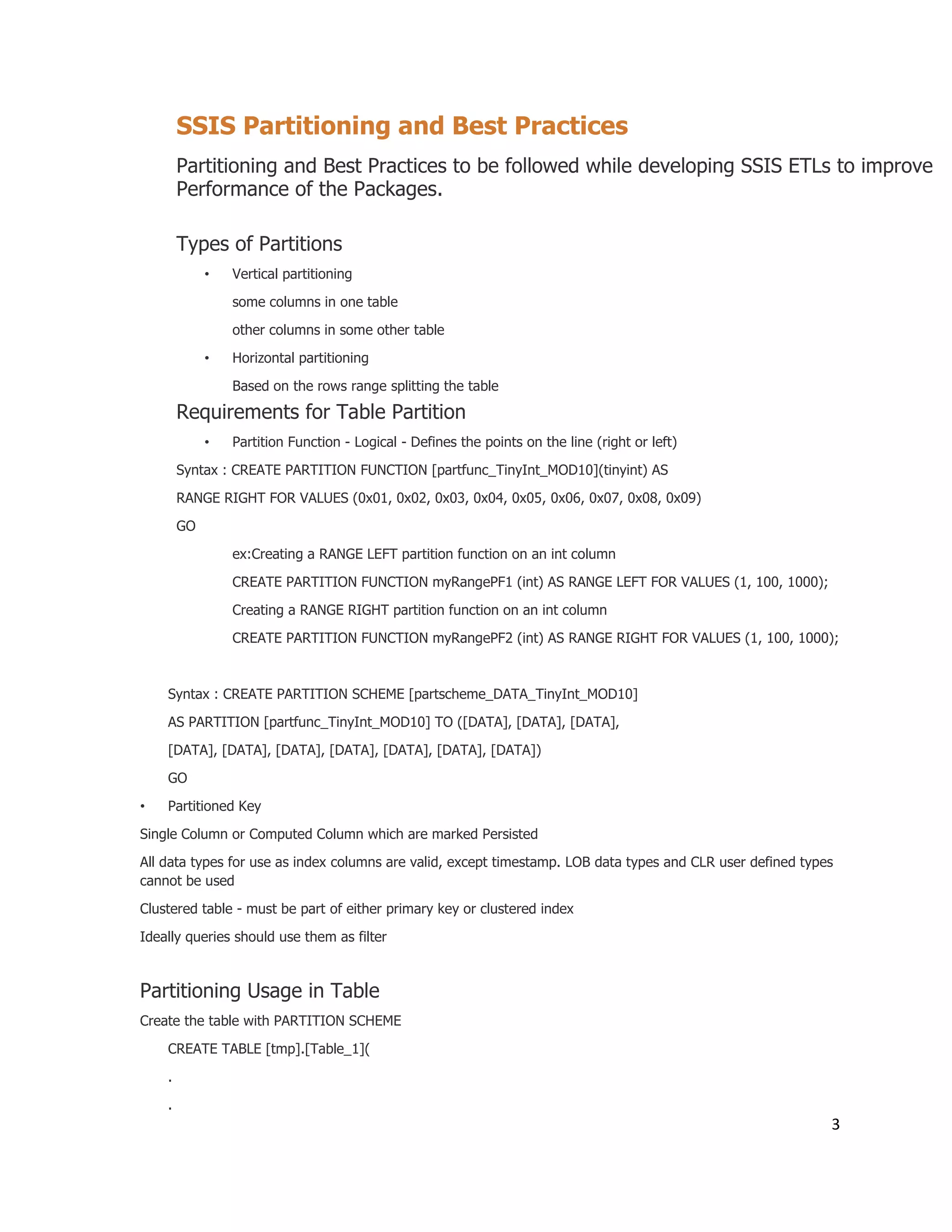 Ssis partitioning and best practices | DOCX