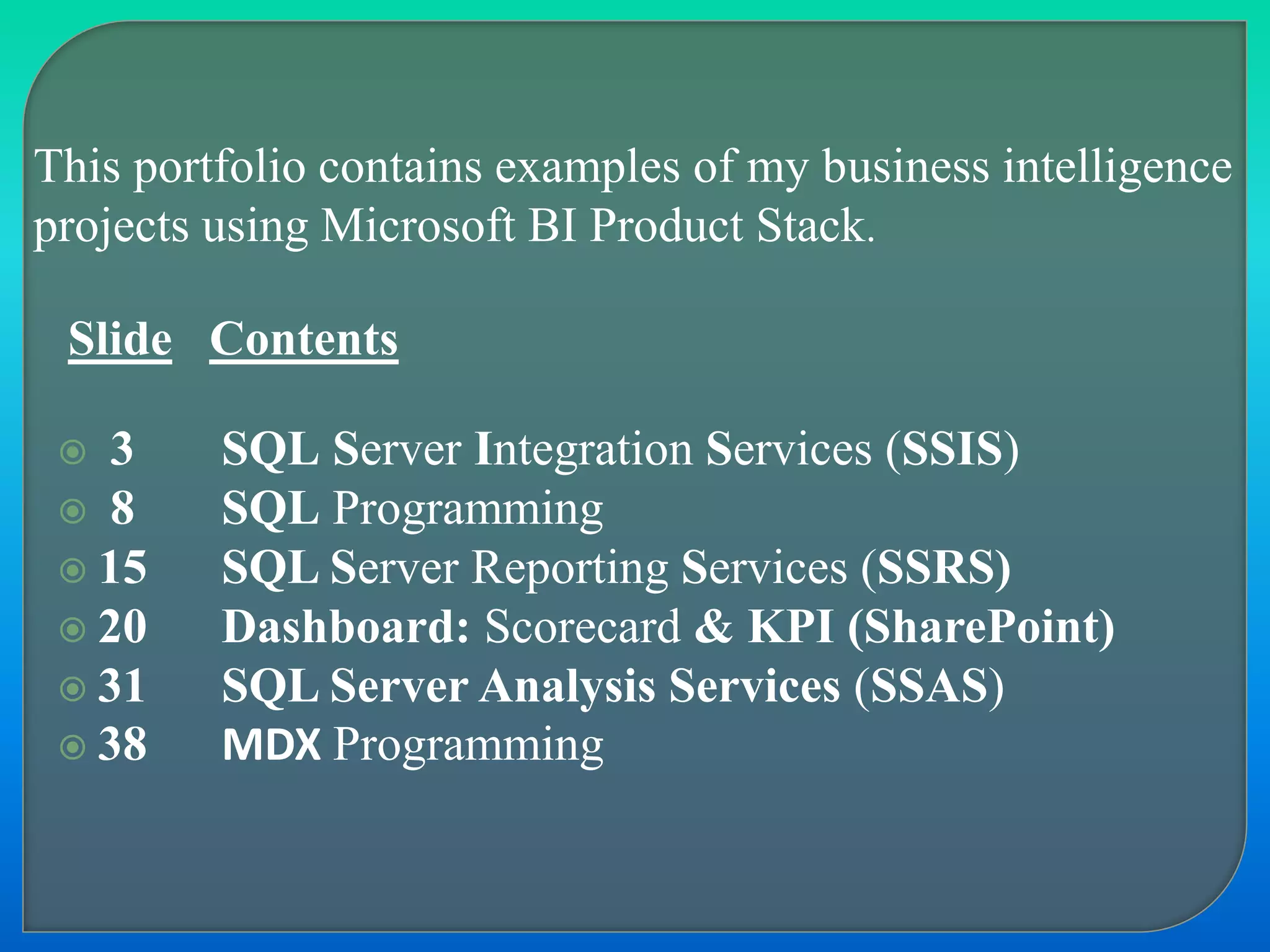 Ssis sql ssrs_sp_ssas_mdx_hb_li | PPT