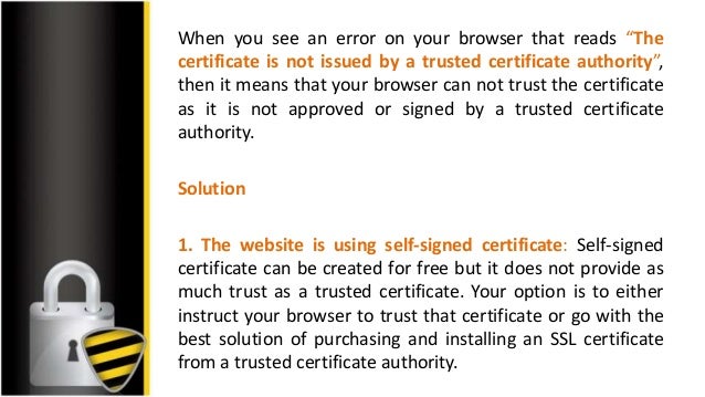 Ssl Certificate Error The Ssl Certificate Not Issued By A Trusted C