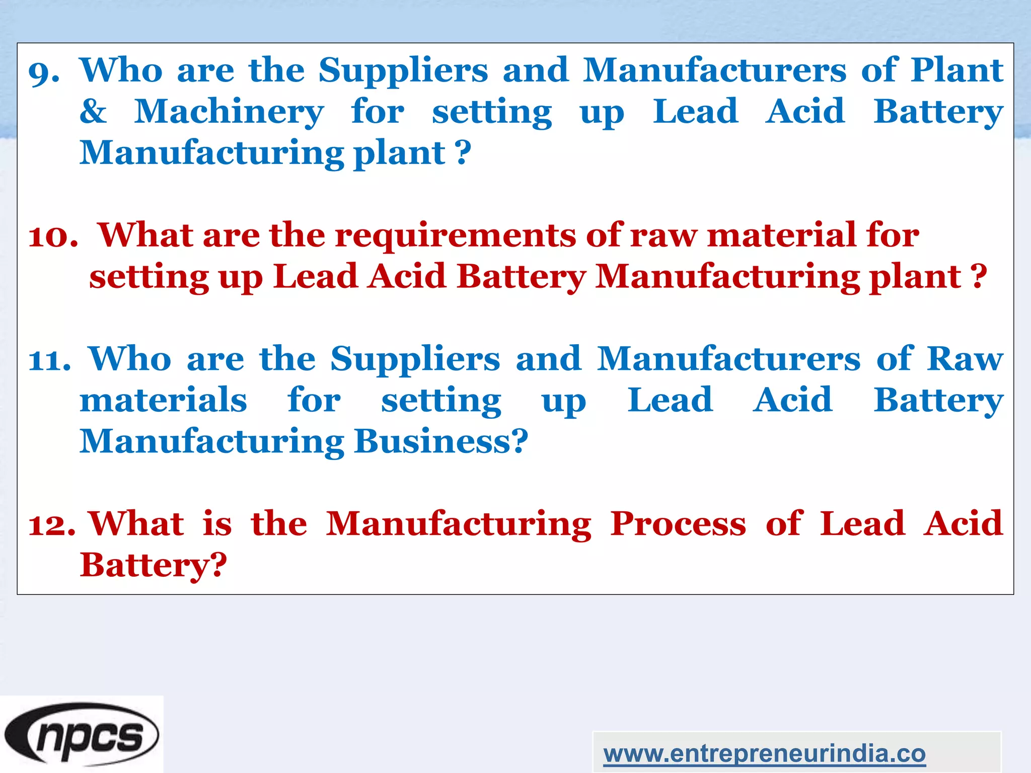 Lead Acid Battery Manufacturing Industry | PPTX
