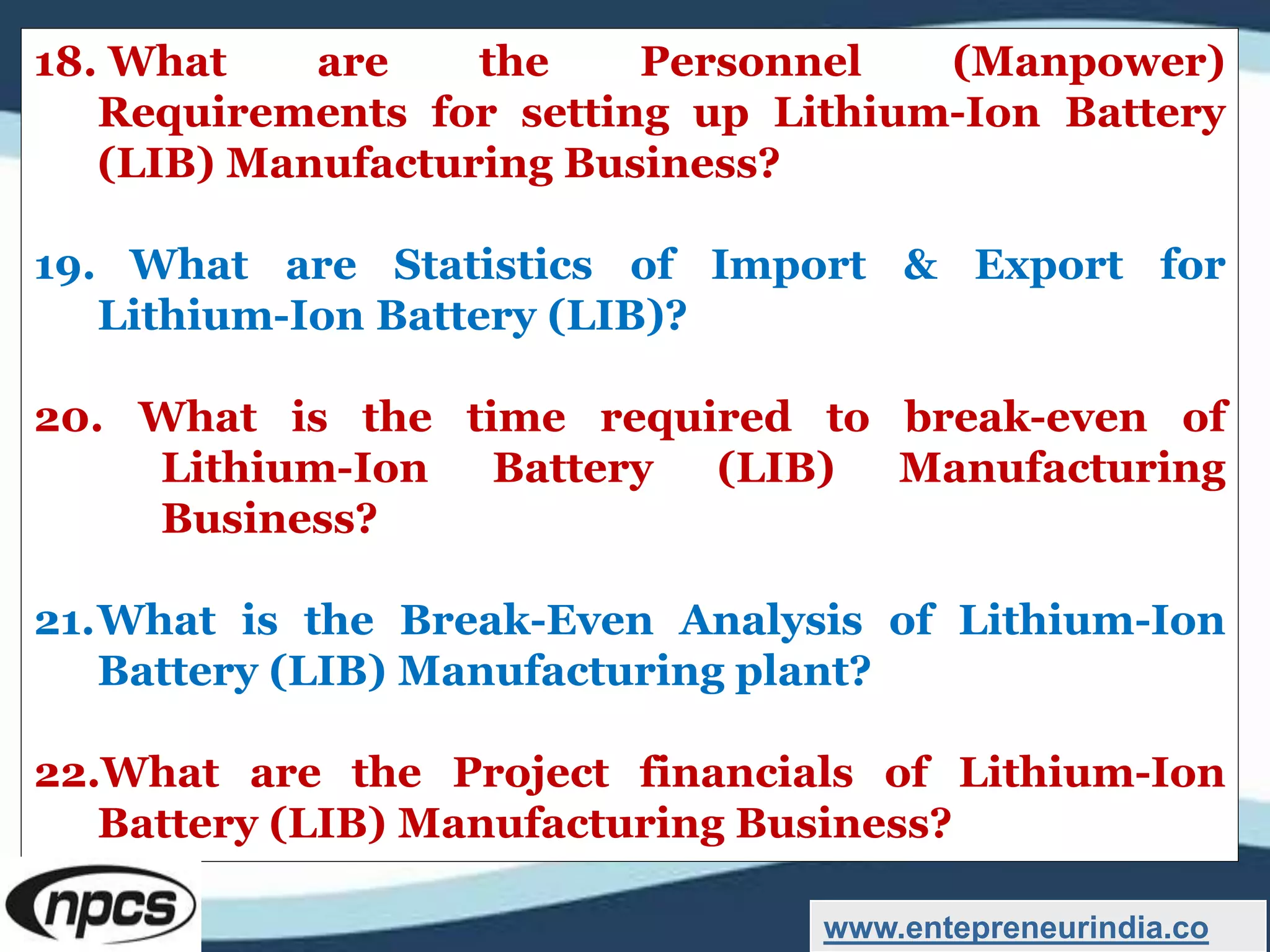 Lithium-Ion Battery (LIB) Manufacturing Industry | PPTX