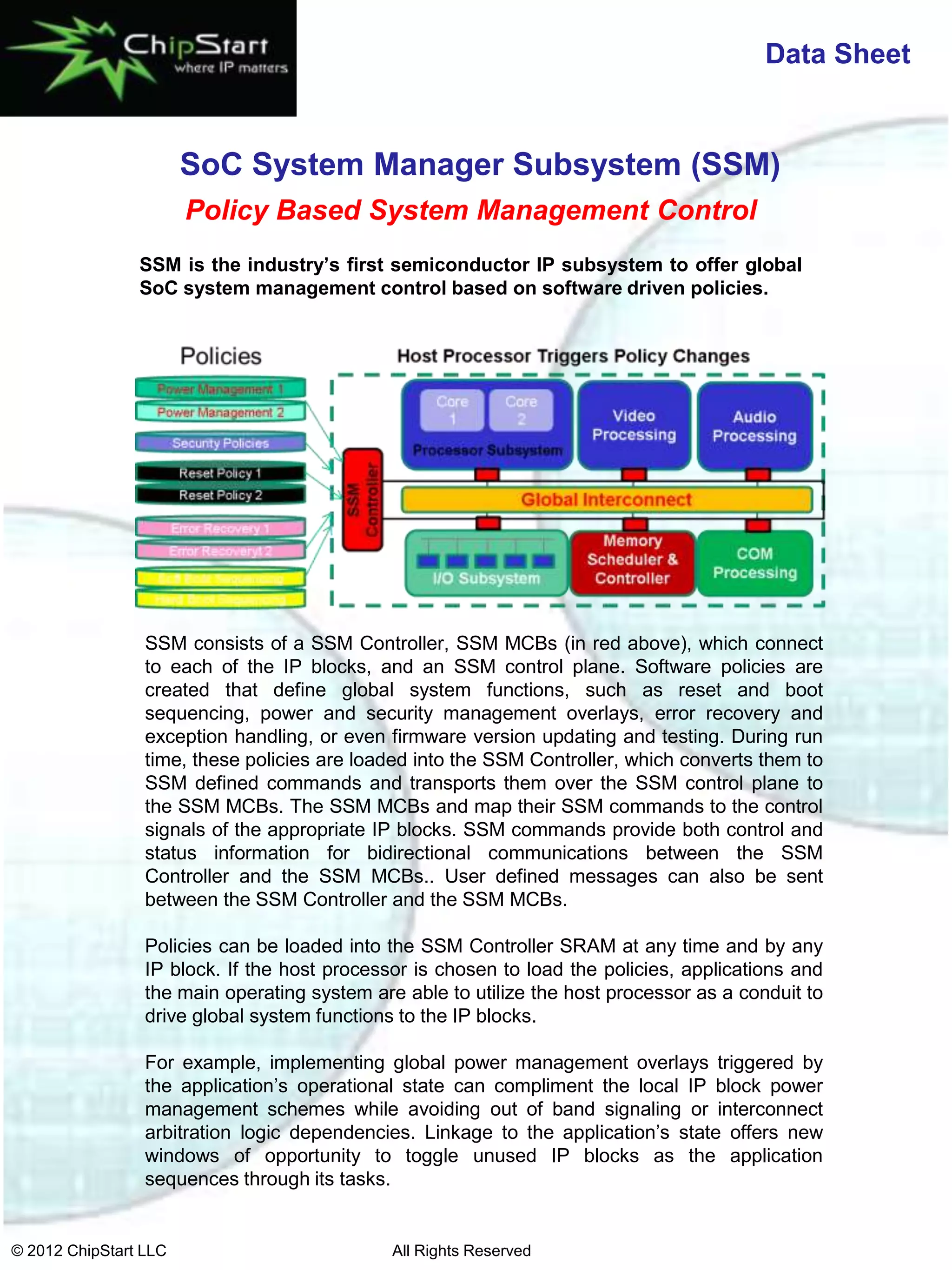 SoC Subsystem Manager Data Sheet | PDF