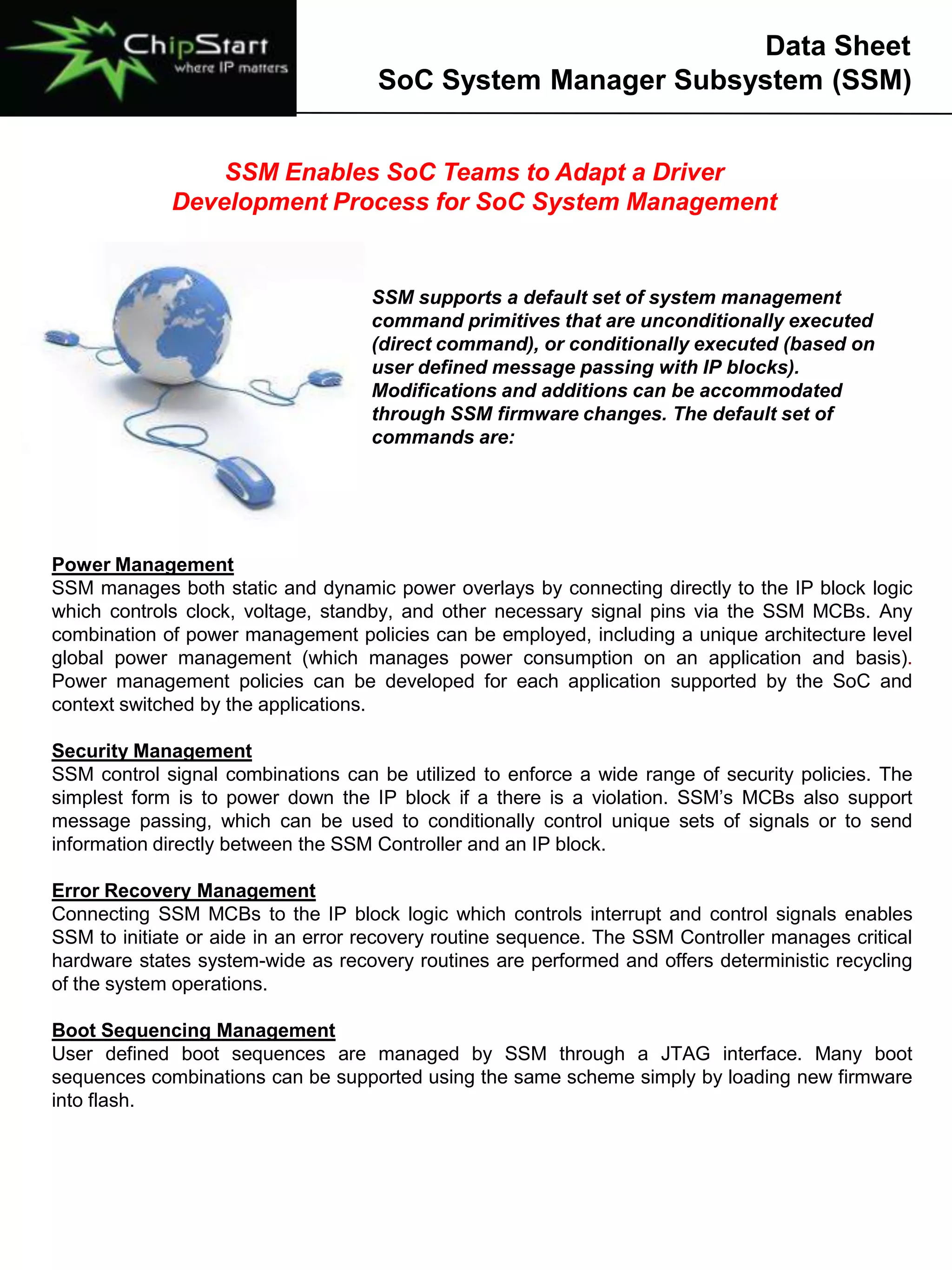 SoC Subsystem Manager Data Sheet | PDF