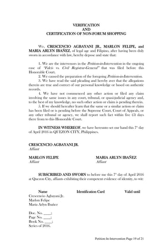 Petition In intervention to the Supreme Court of the Philippines on ...