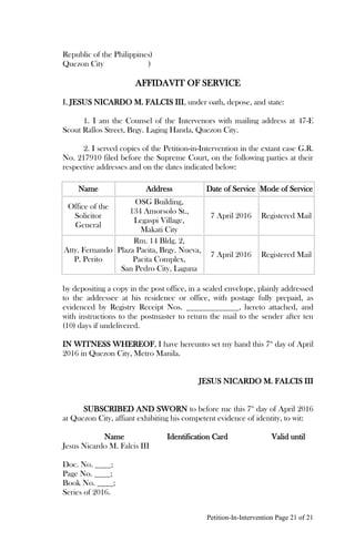 Petition In intervention to the Supreme Court of the Philippines on ...