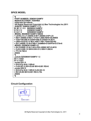 SSM3K15AMFV (Standard Model) PSpice Model (Free SPICE Model) | PDF