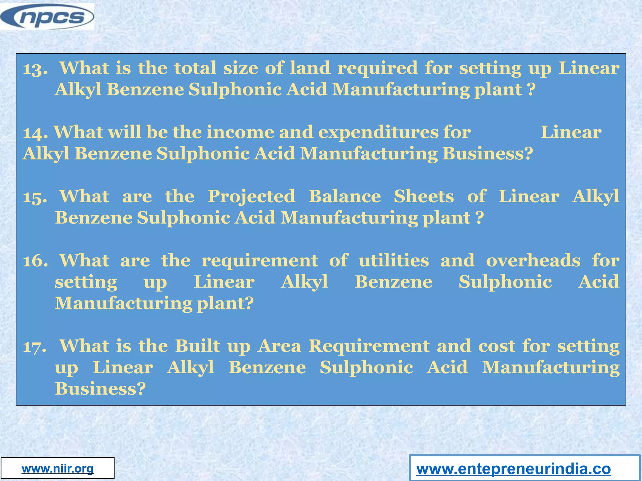 Great opportunities in production of Linear Alkyl Benzene Sulphonic ...