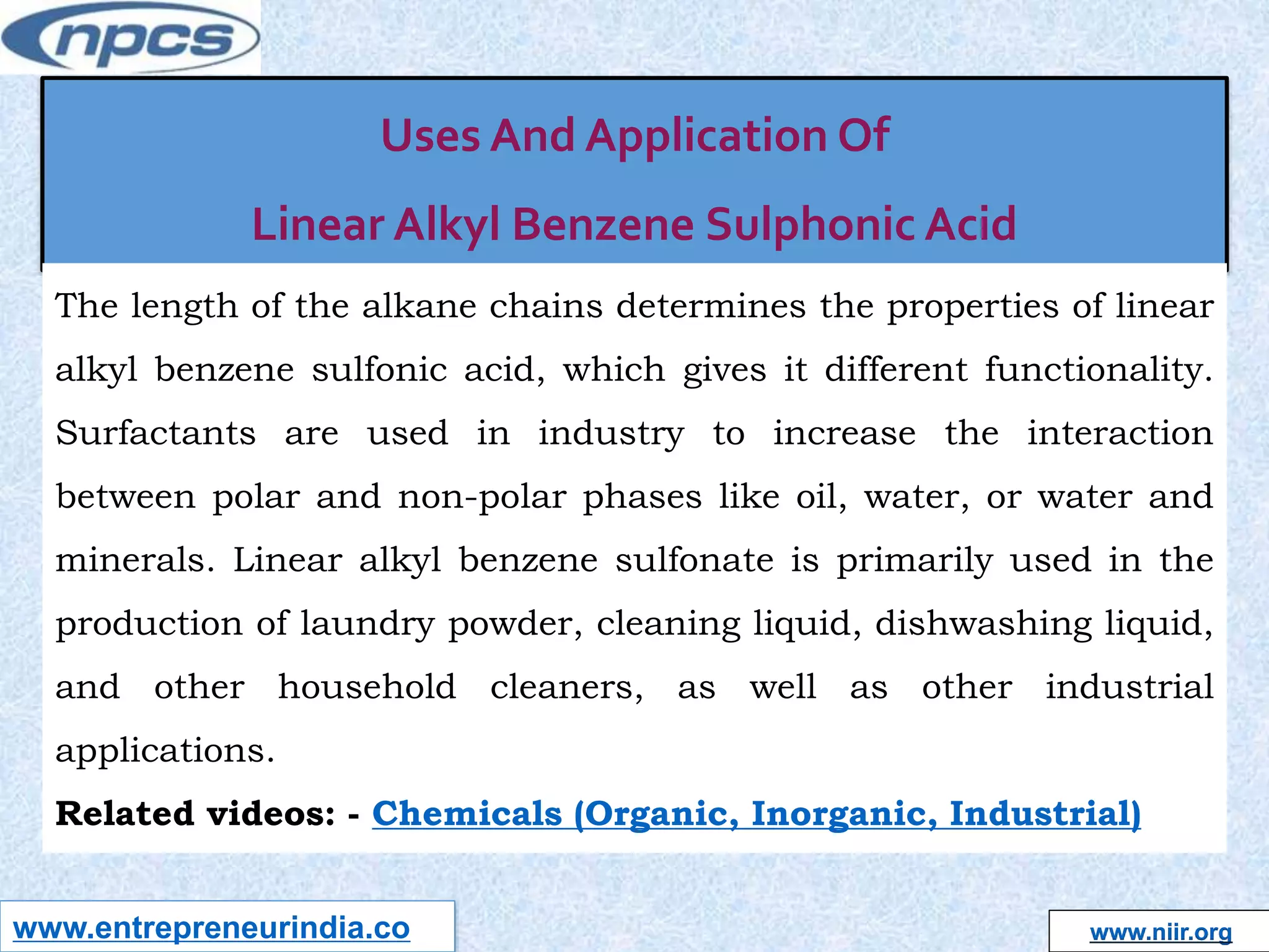 Great opportunities in production of Linear Alkyl Benzene Sulphonic ...
