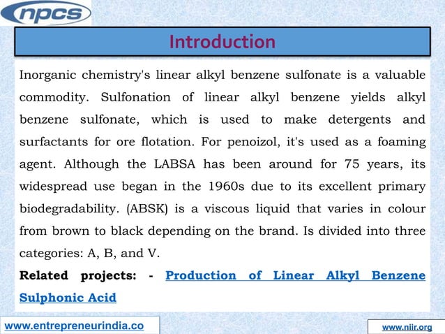 Great opportunities in production of Linear Alkyl Benzene Sulphonic ...