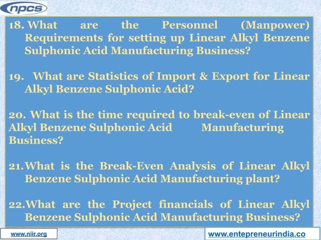 Great opportunities in production of Linear Alkyl Benzene Sulphonic ...