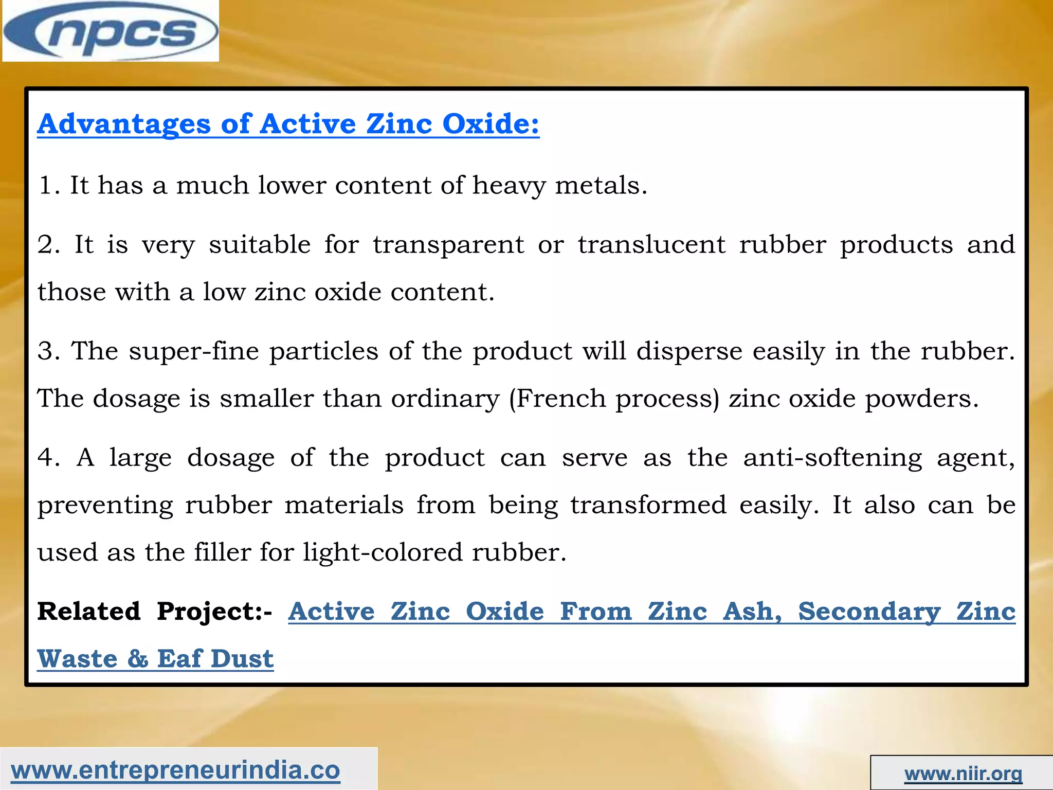 Zinc Recycling and Production. Active Zinc Oxide Production from Zinc ...