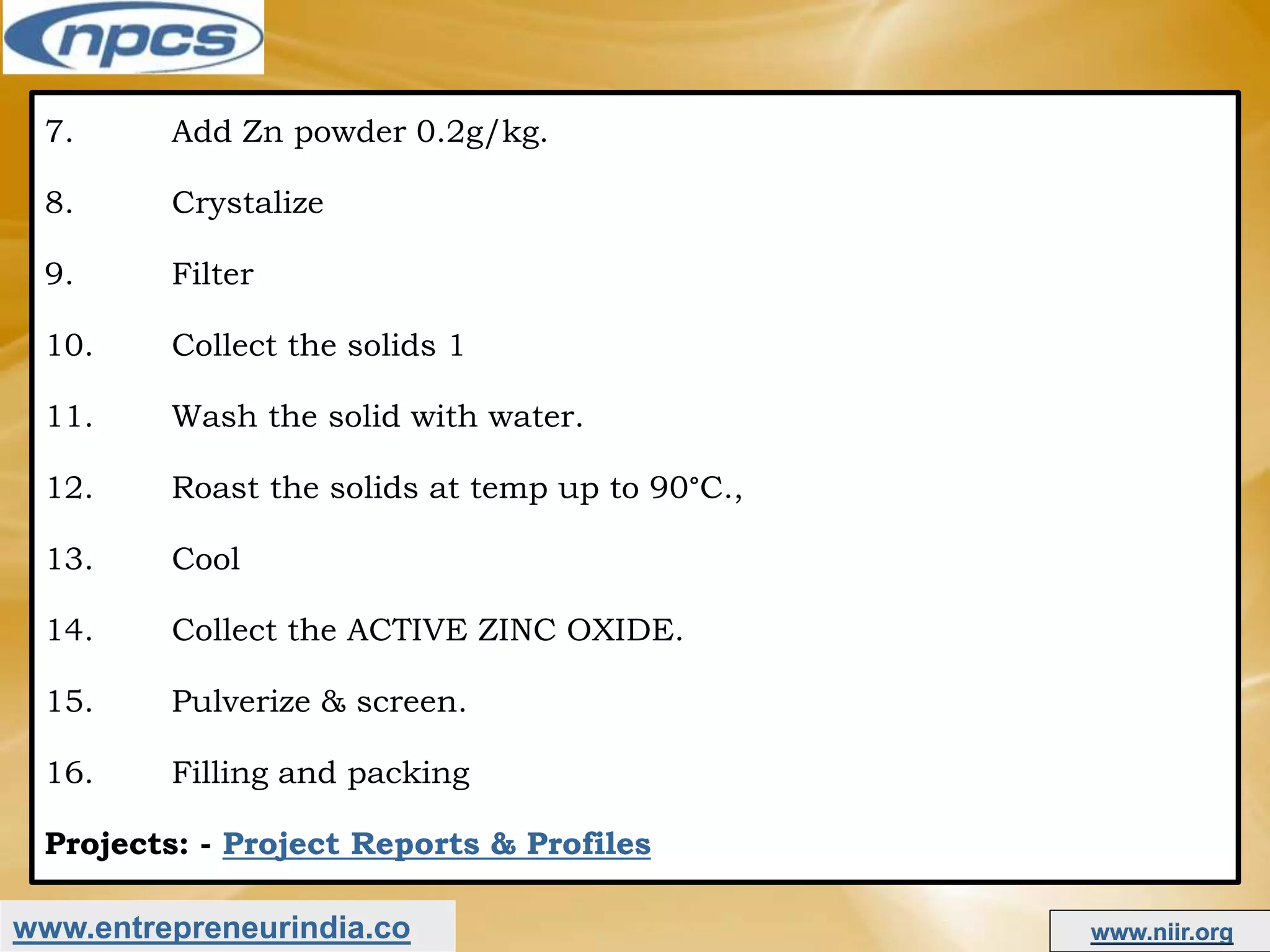Zinc Recycling and Production. Active Zinc Oxide Production from Zinc ...
