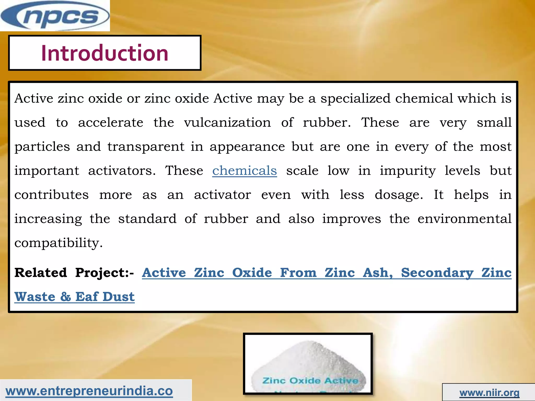 Zinc Recycling and Production. Active Zinc Oxide Production from Zinc ...
