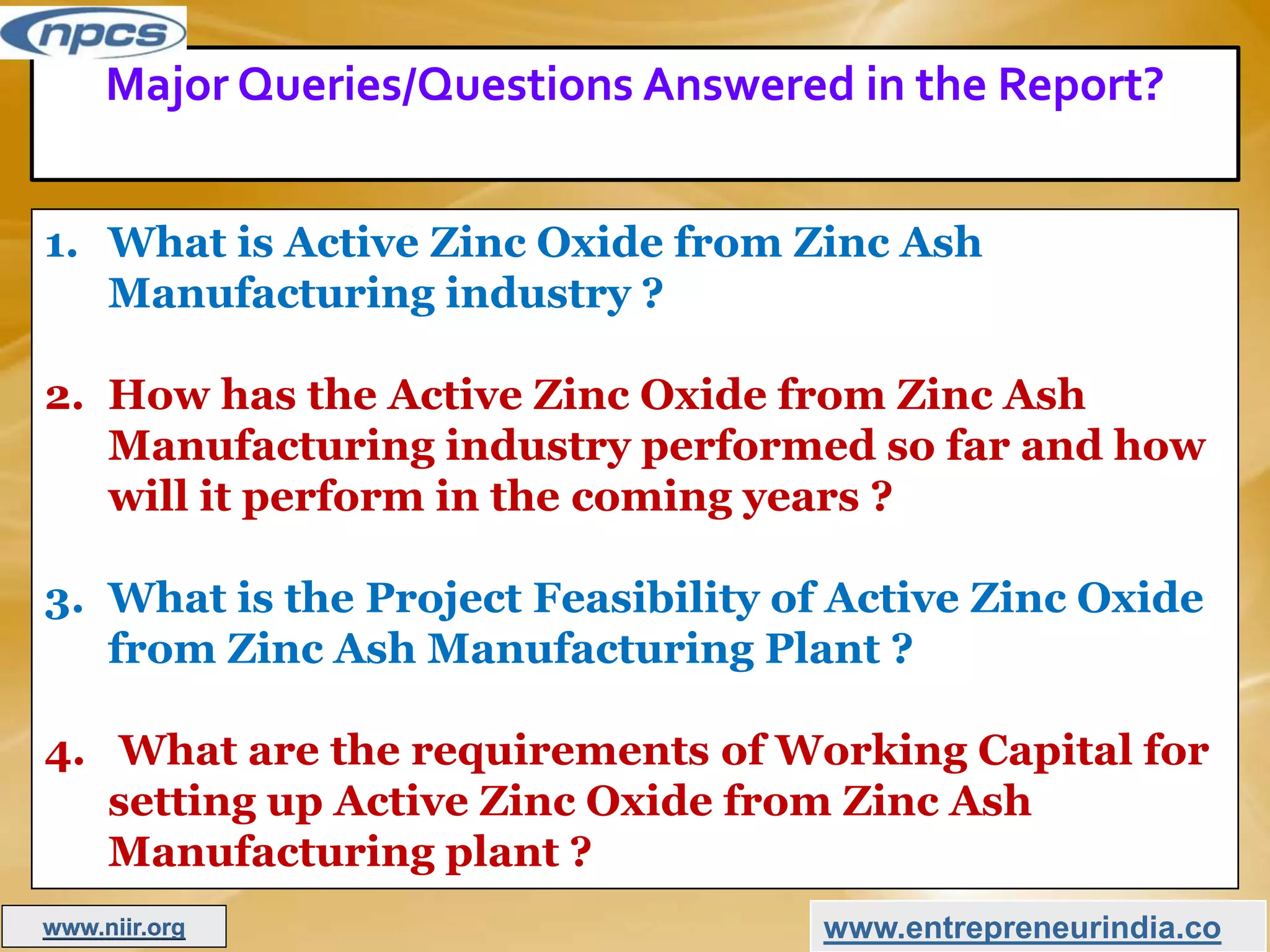 Zinc Recycling and Production. Active Zinc Oxide Production from Zinc ...