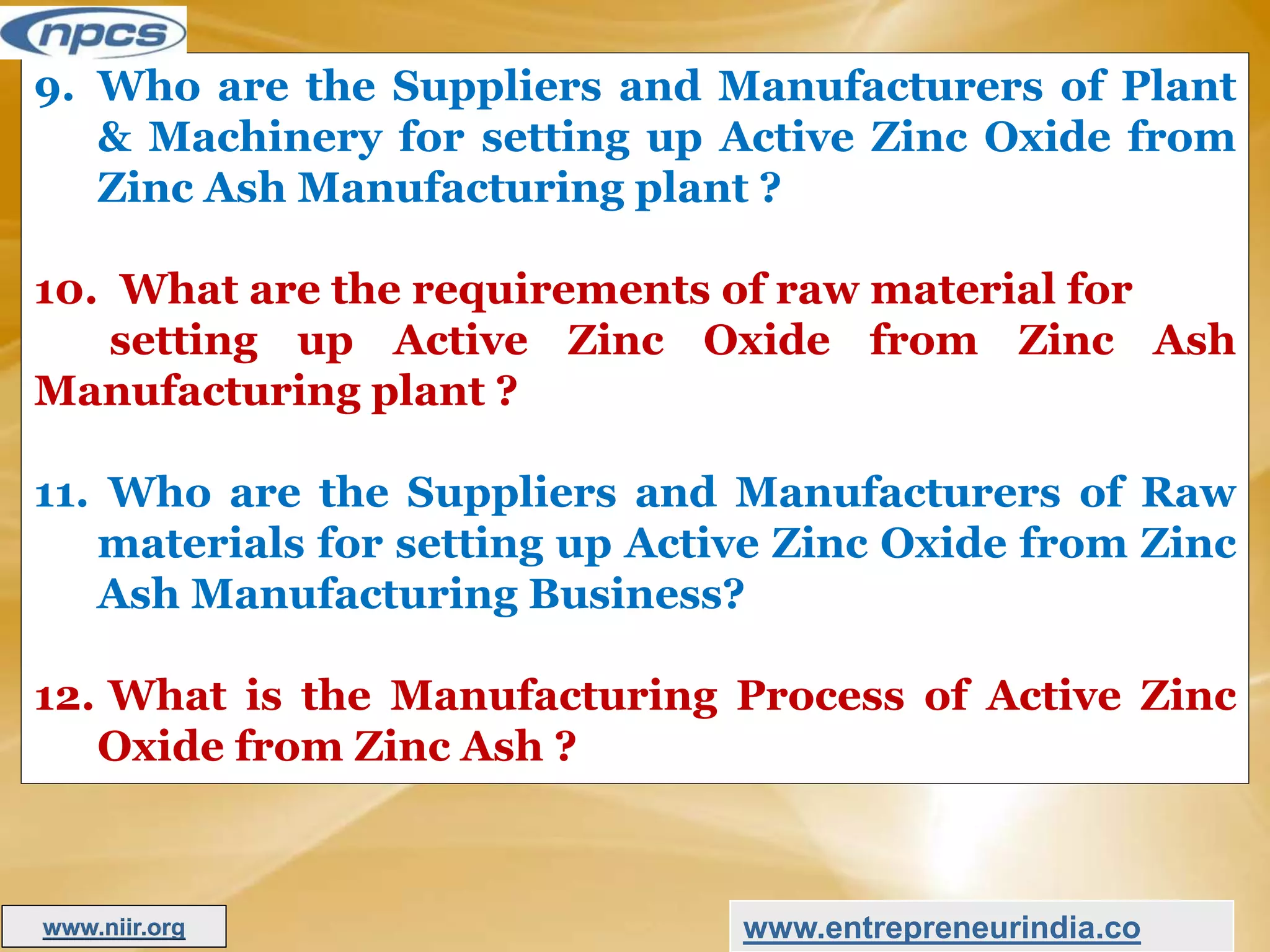 Zinc Recycling and Production. Active Zinc Oxide Production from Zinc ...