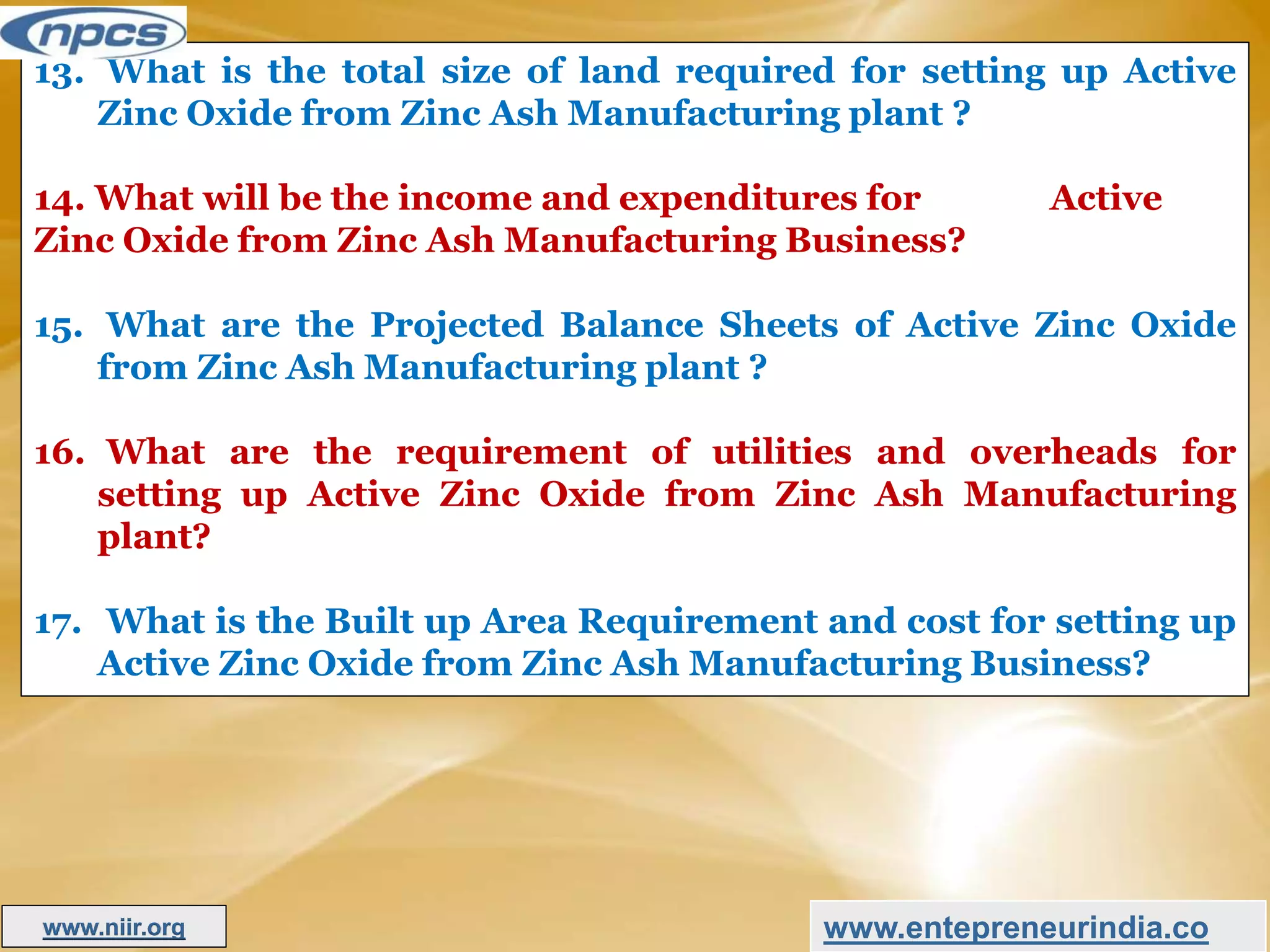 Zinc Recycling and Production. Active Zinc Oxide Production from Zinc ...