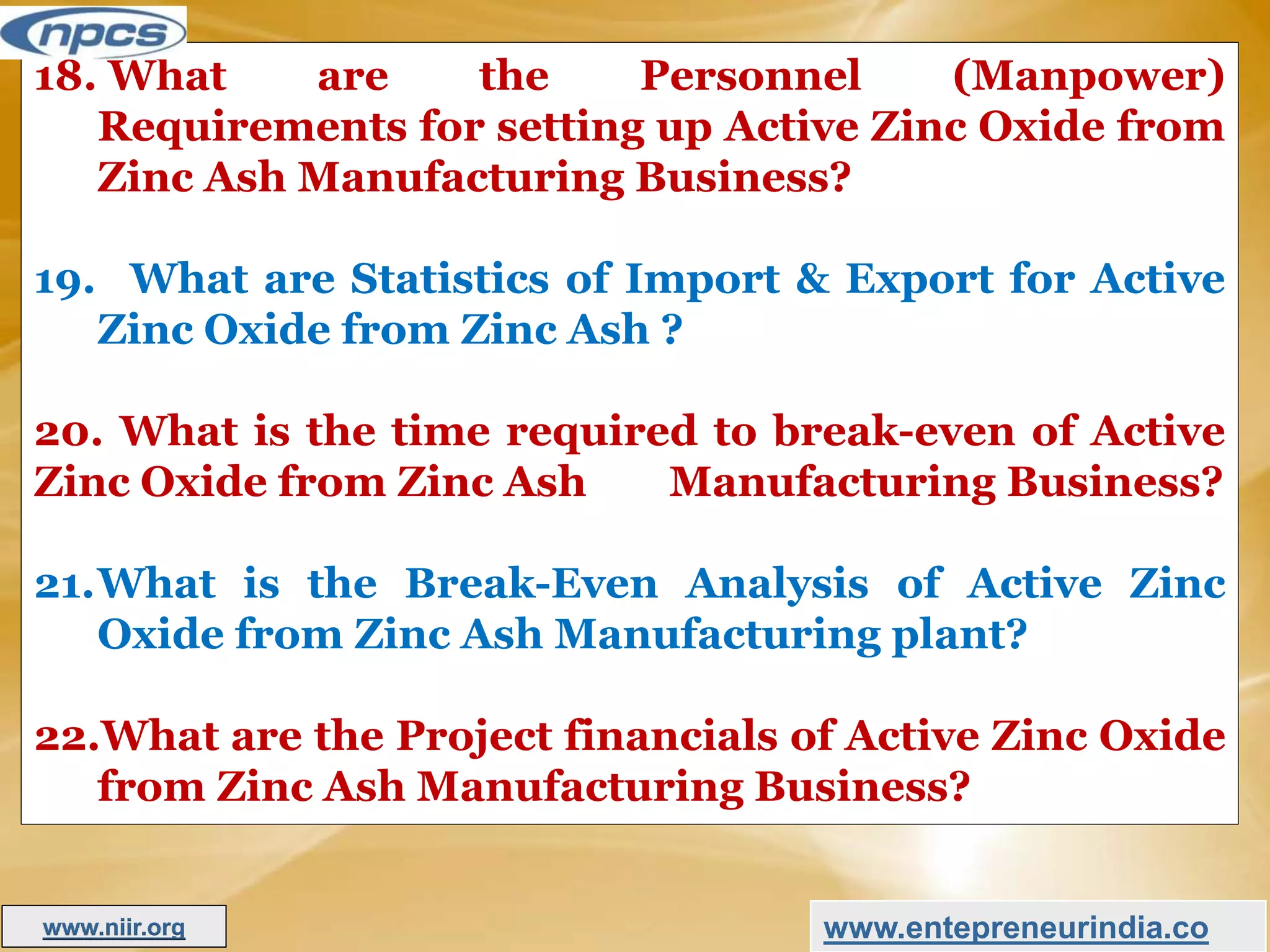 Zinc Recycling and Production. Active Zinc Oxide Production from Zinc ...