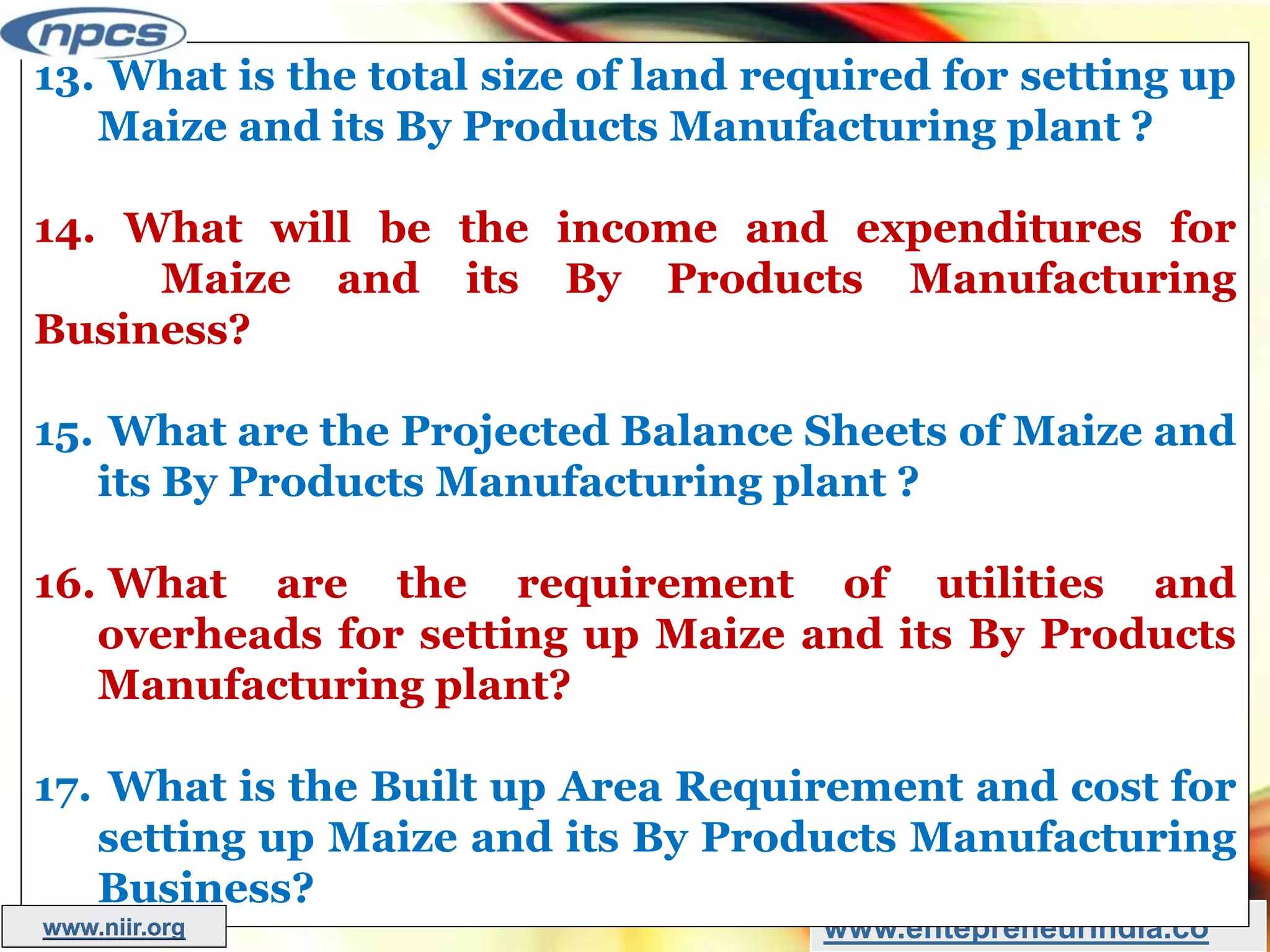 Maize Processing Business Plan- Maize and it’s By Products | PPTX