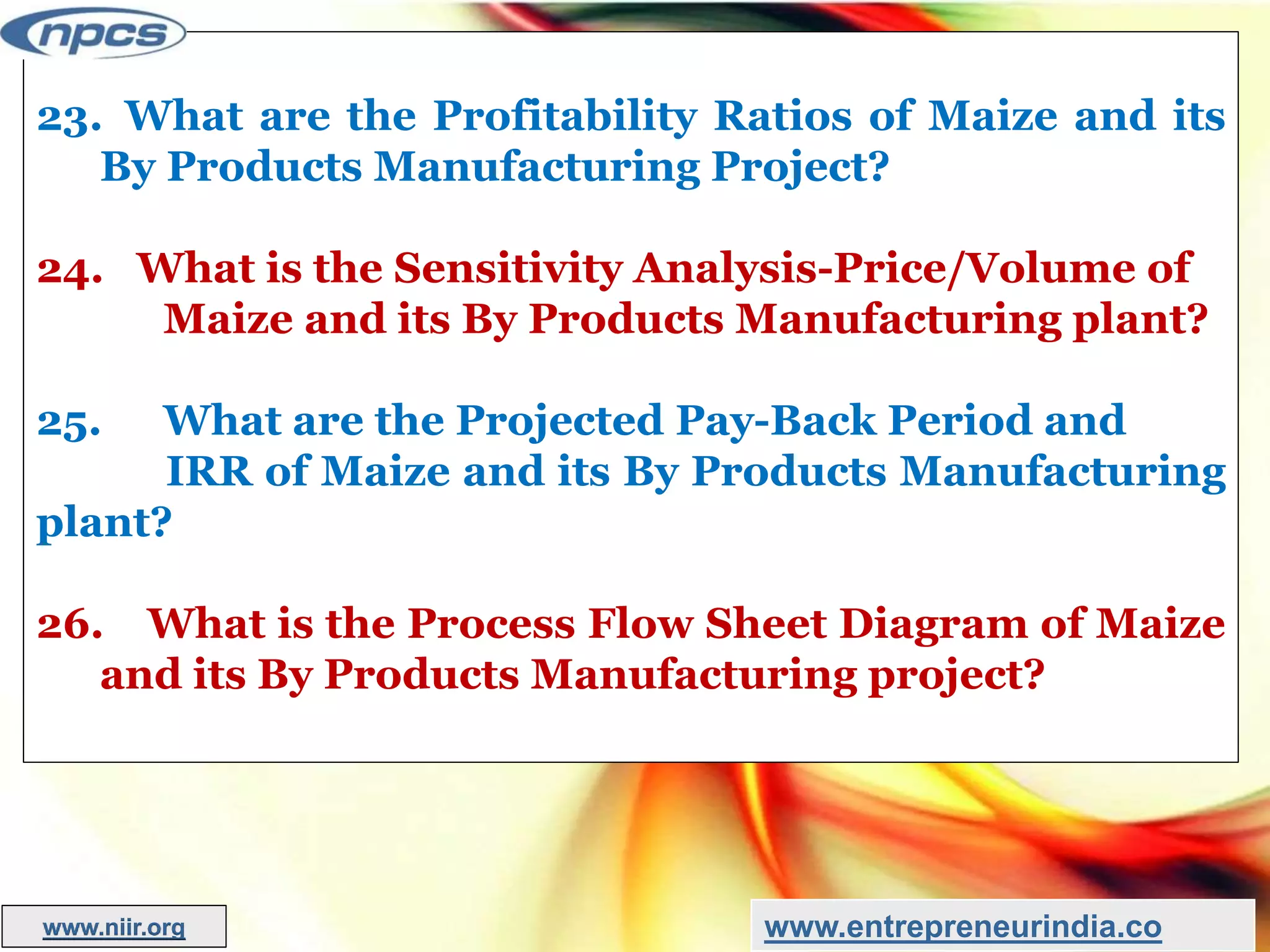 Maize Processing Business Plan- Maize and it’s By Products | PPTX