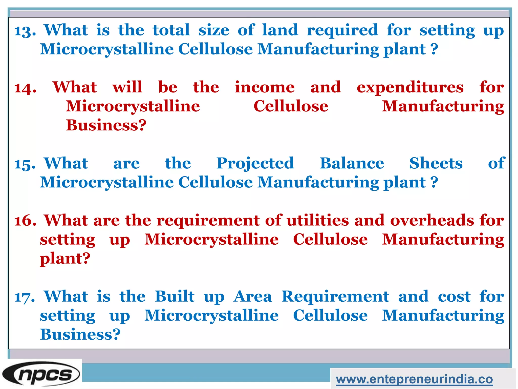Microcrystalline Cellulose (MCC) Manufacturing Industry | PPTX