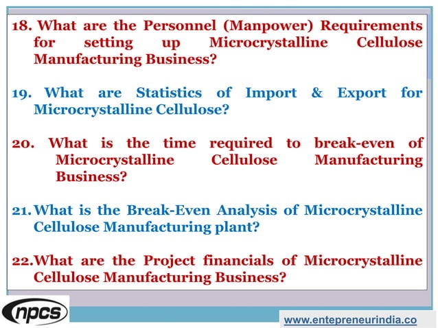 Microcrystalline Cellulose (MCC) Manufacturing Industry | PPTX