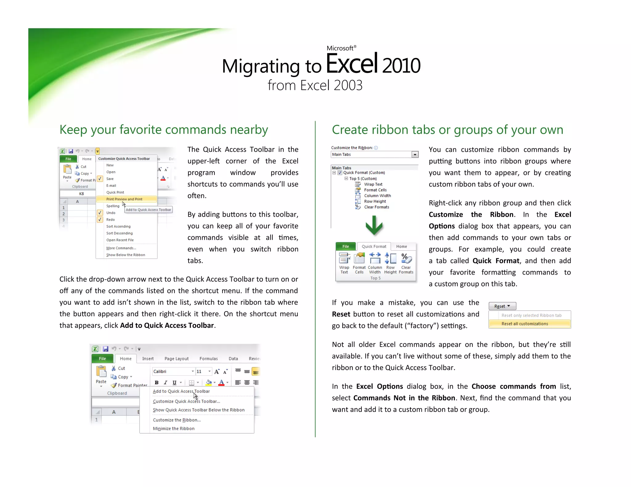 Migrating to Excel 2010 from Excel 2003 | Microsoft | PDF