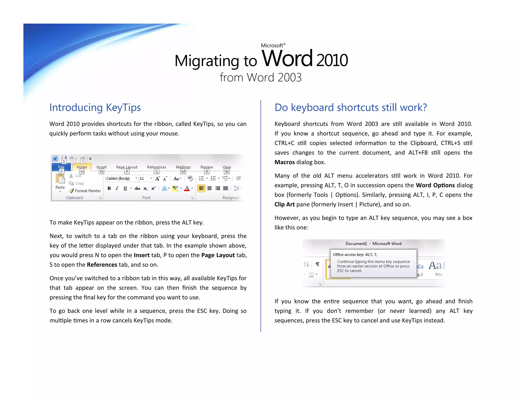 Migrating to Word 2010 from Word 2003 | Microsoft | PDF